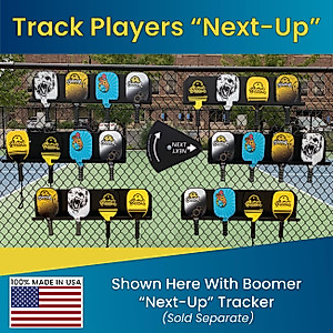 Boomer HD Pickleball Paddle Rack – Holds 4 or 8 Paddles – Track Players “Next-Up” on The Court – Heavy-Duty 1/8” Steel with Weather-Proof Powder Coating