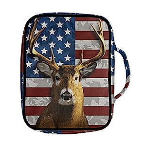 Uourmeti American Flag Deer Bible Covers for Women Girls Bible Case Large Bible Bag with Handle Carrying Book Case Bible Tote Bag with Zipper Pocket Bible Cover for Bible Study