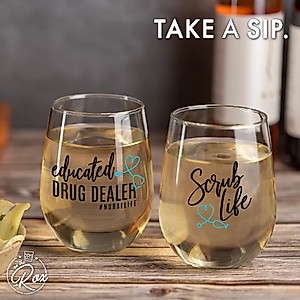 Nurse Gifts For Women Funny Wine Glass 2 Pc Set - 17 Oz Stemless Wine Glass - Funny Nurse Practitioner Gifts RN Nurses NICU Nurses and Student in Nursing School - Great for Coworker Appreciation Gift