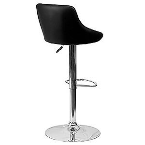 Contemporary Bar Stool Bucket Seat Design Hydraulic Adjustable Height 360-Degree Swivel Seat Sturdy Steel Frame Chrome Base Dining Chair Bar Pub Stool Home Office Furniture - Set of 2 Black #1984