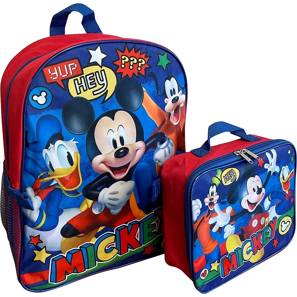 Ruz Mickey Mouse 16" Backpack With Detachable Lunch Box Blue-Red