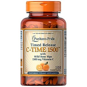 Puritans Pride Vitamin C1500 mg with Rose Hips Timed Release 100 Caplets (2802)