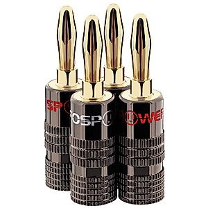 FosPower Banana Plugs 2 Pairs / 4 pcs, Closed Screw 24K Gold Plated Banana Speaker Plug Connectors for Speaker Wire, Wall Plate, Home Theater, Audio/Video Receiver, Amplifiers and Sound Systems