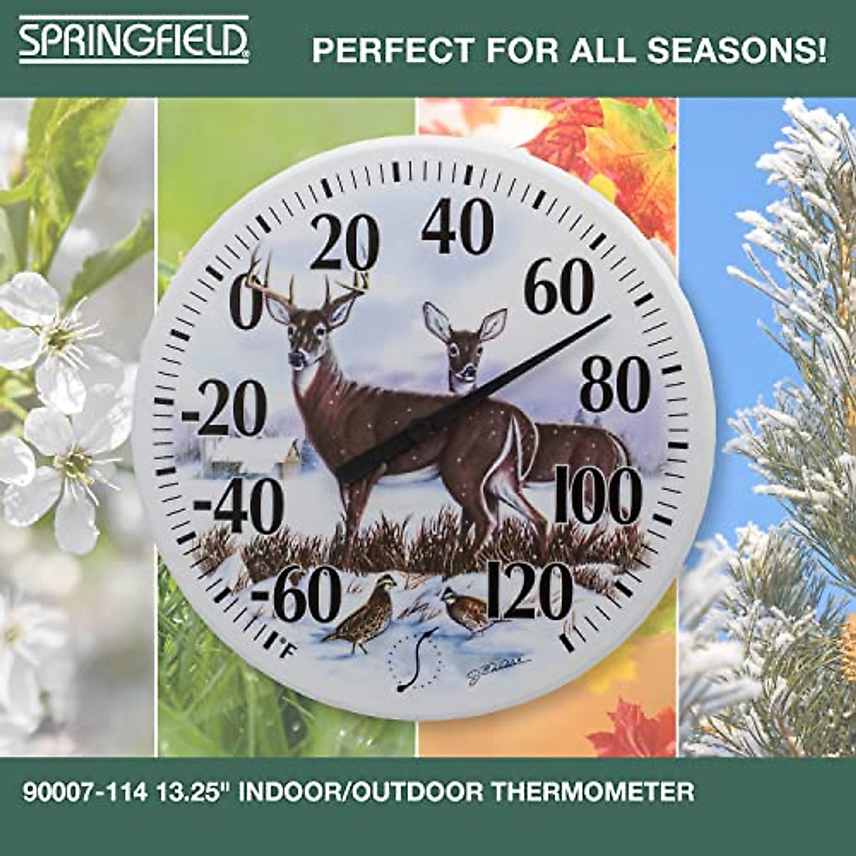 Springfield Indoor Outdoor Thermometer, Outdoor Thermometers for Patio 13.25-Inch - Winter Deer