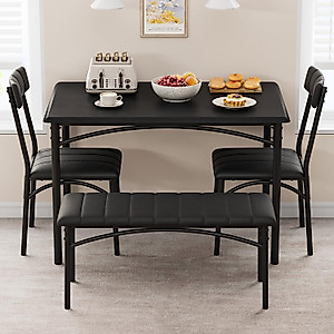 GAOMON Dining Table Set for 4, Kitchen Table with Upholstered Chairs and Bench, 4-Person Dining Room Table Set, Rectangular Kitchen Table Set for Small Space, Apartment, Home, Studio, Rustic Black