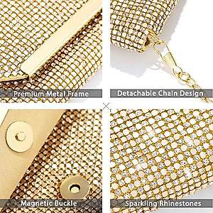 Barode Handbags for women Rhinestone Clutch Purses Gold Rhinestone Shoulder Bag Envelope Crossbody Bags Wedding Handbags (Gold)