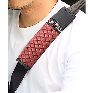 AOCISKA 2Pcs Car Seat Belt Cover Pads,Auto Seat Belt Cover,Seatbelt Shoulder Seatbelt Pads Cover for a More Comfortable Driving,Sparkling Rhinestone Shoulder Strap (Wine Red)