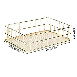 Kuuleyn Wire Mesh Basket, Golden Iron Storage Basket Multifunctional Wire Mesh Desktop Storage Organizer for Home(Large)