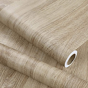 Self Adhesive Vinyl Rustic Light Wood Contact Paper Shelf Liner for Kitchen Cabinets Countertops Table Furniture Drawer Dresser 15.7x117 Inches