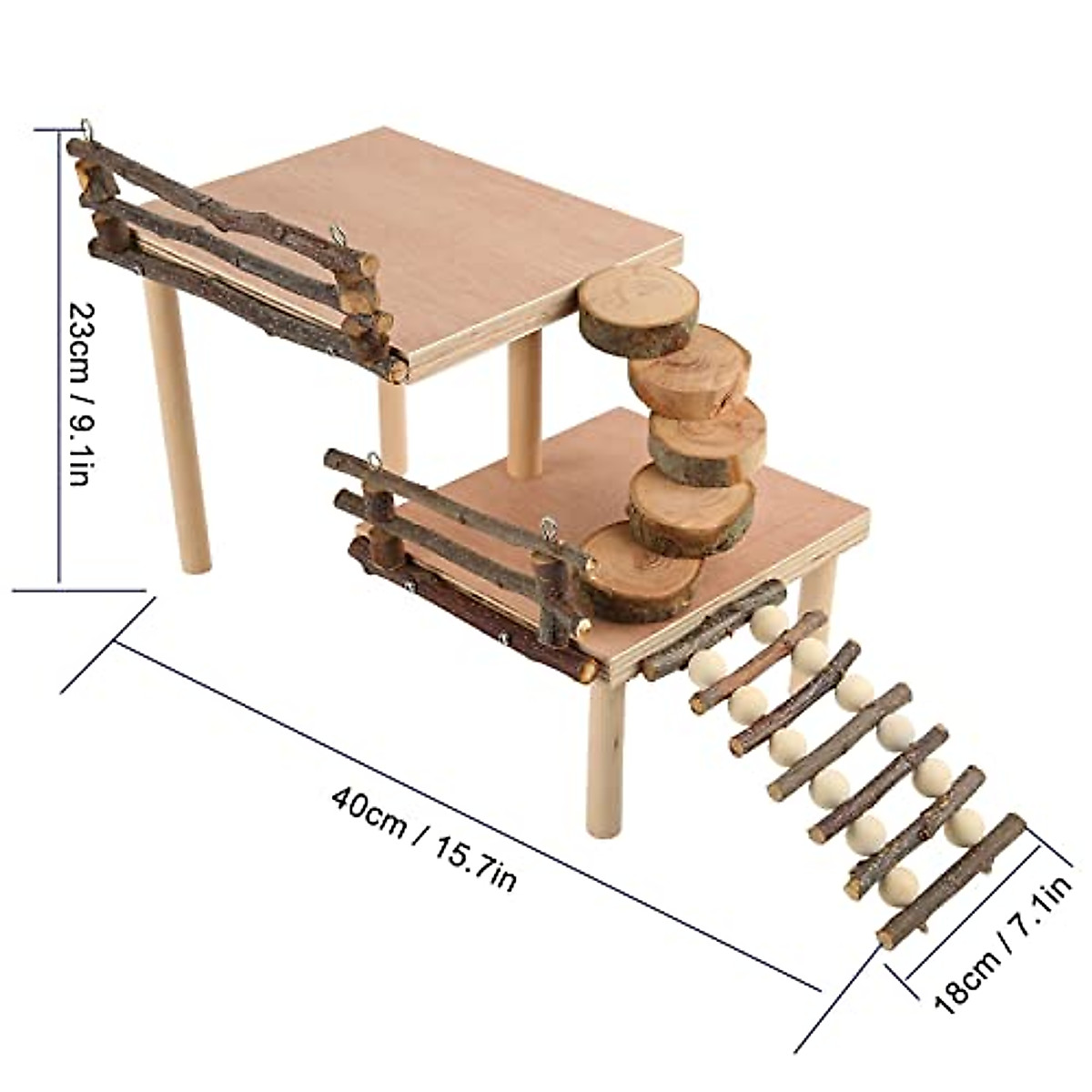 HEEPDD Wooden Hamster Platform, 2 Tier Small Pets Climbing Platform with Fence Ladder for Hamster Gerbil Mice Bird Guinea Pig
