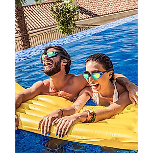 POOLWALD Swim Goggles Set 6 in 1, Anti-Fog Swimming Goggles with Nose Clips, Earplugs, Swim Caps and Waterproof Phone Bag, No Leaking Full Protection for Adult Men Women Youth