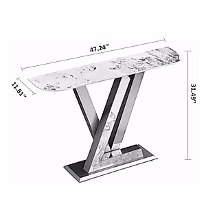 FRITHJILL 47.2" Modern Console Table with Metal Frame, Adjustable Foot Pads, and Sintered Stone Top for Entryway, Hallway, Living Room, and Office, Gold