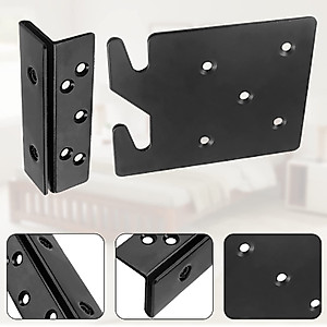 Biaungdo 2 Sets Bed Frame Bed Post Double Hook Slot Bracket, Metal 4.2" x 3.4" x 0.08" Heavy Duty Bed Rail Hooks Plates Bed Accessories for Wooden Bed Frame with Screws (Black)