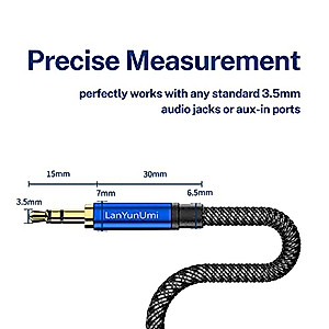 LanYunUmi Audio Auxiliary Audio Cable 3.5mm Male to Male Jack, Gold Plated, Nylon Braid, Stereo Jack Cord for Phones, Headphones, Tablets, PCs, MP3 Players and More 20ft/6m - Male to Male,