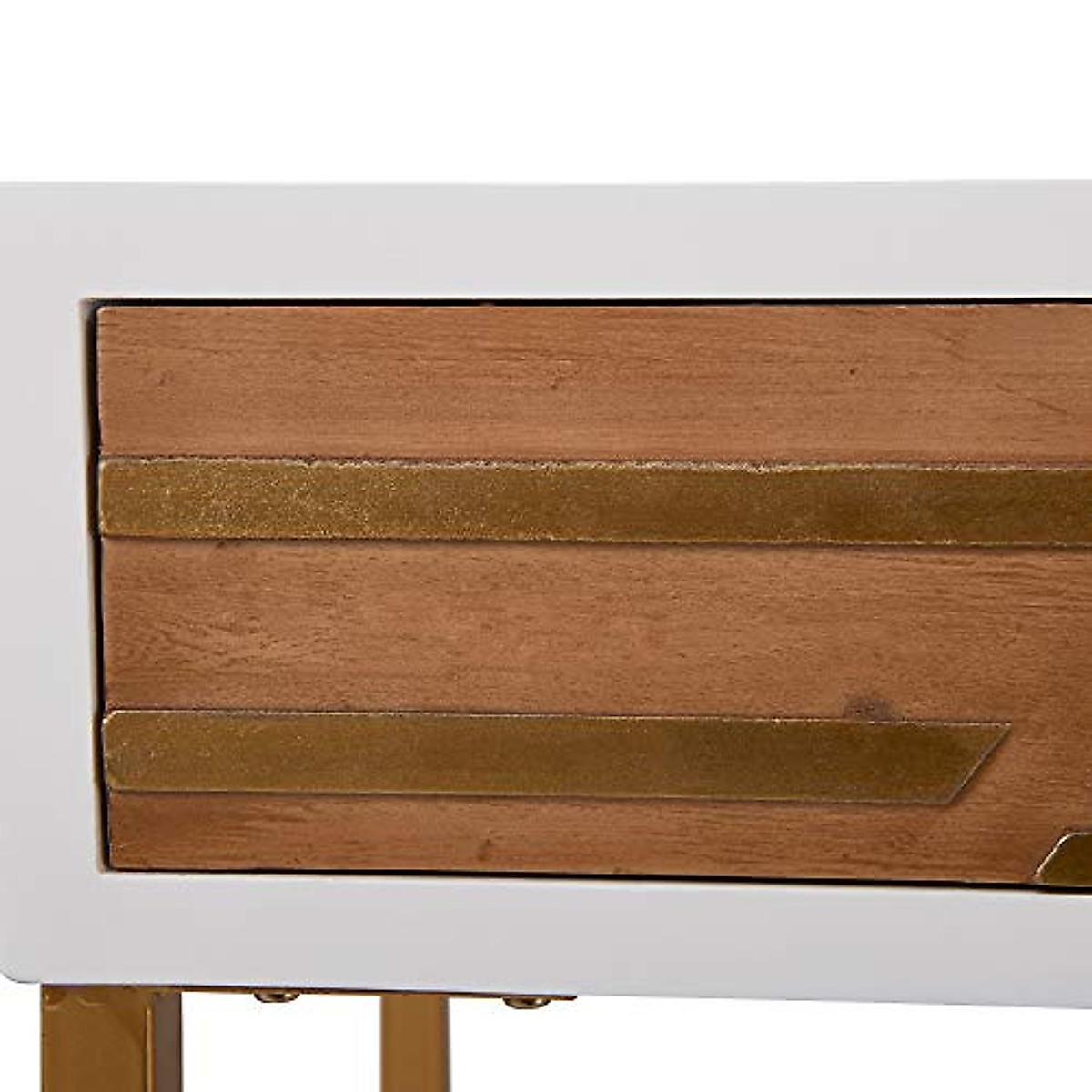 Adore Decor Jupiter Console Table with 2 Drawers, Mid Century Modern Rectangular Small Space Accent Desk for Living Room, Entryway, Home Office, Metal Legs, Easy Assembly, White and Gold