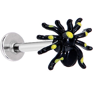 Body Candy Womens 16G 316L Stainless Steel Yellow Black Spider Labret Monroe Lip Ring Tragus 5/16”