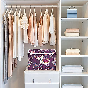 CaTaKu Bohemia Elephant Storage Bins with Lids and Handles, Fabric Large Storage Container Cube Basket with Lid Decorative Storage Boxes for Organizing Clothes