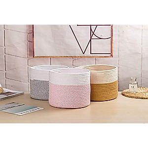 S Size Grey Cotton Rope Basket with Lid Mini Woven Basket Cute Toy Storage Basket Towel Storage Little Organizer Woven Basket Living Room Nursery Storage Basket Small Grey Woven Basket for Storage