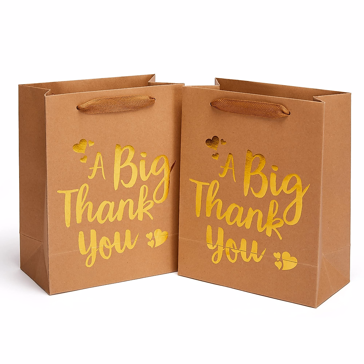 6-Pack Extra Heavy Duty Kraft Paper Bags, 10.3" x 4.5" x 8.2" Medium Gift Bag - Gold Foil"A Big Thank You", Sturdy, Durable Bag for Weddings, Birthdays, Baby Showers, St. Valentine's Day,Washington’s Birthday,St. Patrick’s Day,April Fool’s Day,Easter,Grad