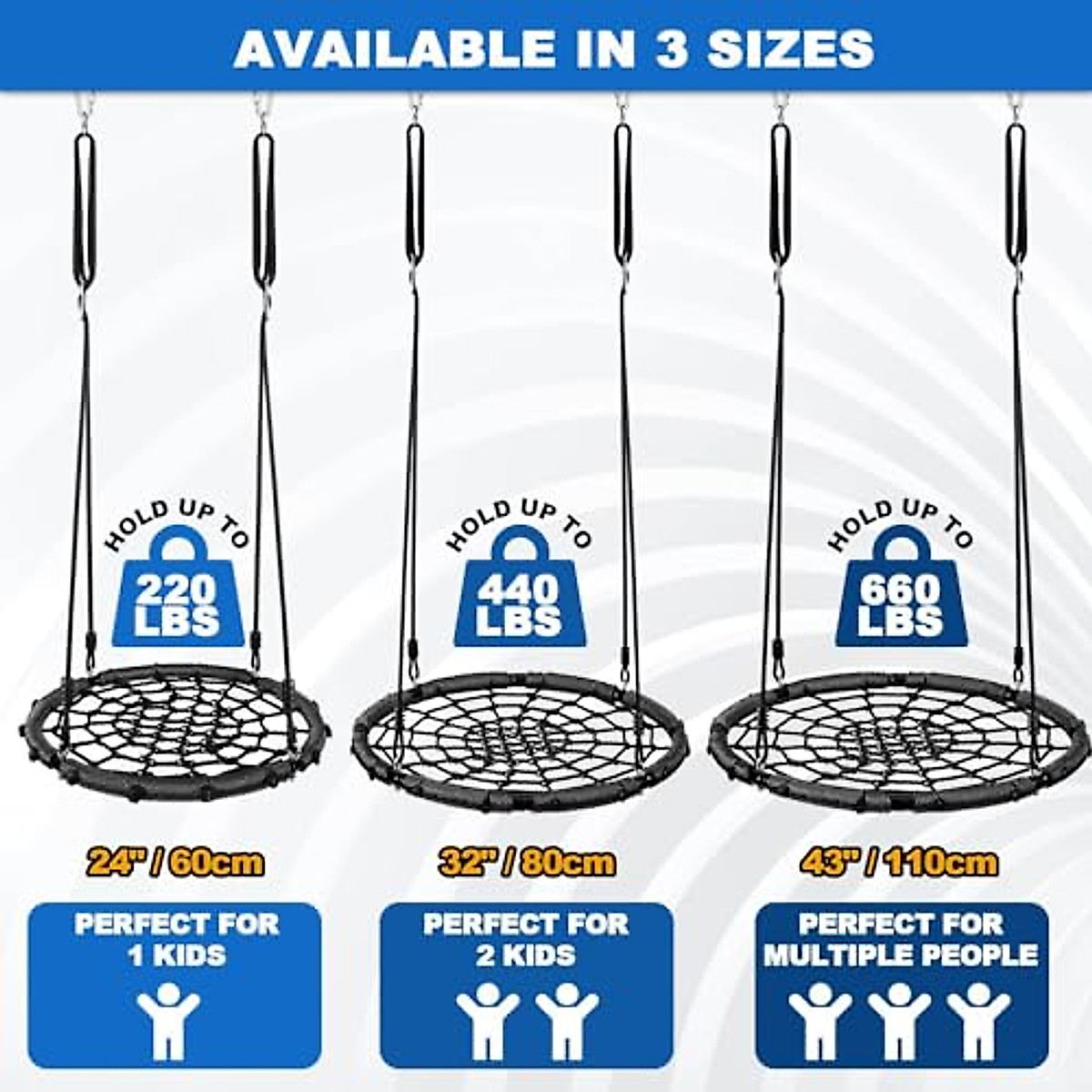 Odoland Spider Web Tree Swing, Outdoor Saucer Net Swing, 900D Oxford Platform Swing for Kids Adult, Backyard Round Flying Swing with Hanging Ropes Straps and Turnbuckle 30in Black