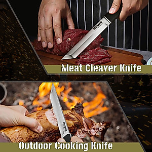 Huusk Chef Knives Bundle with Hand Forged Meat and Vegetable Knife, Outdoor Camping Cooking Knife with Leather Sheath and Gift Box