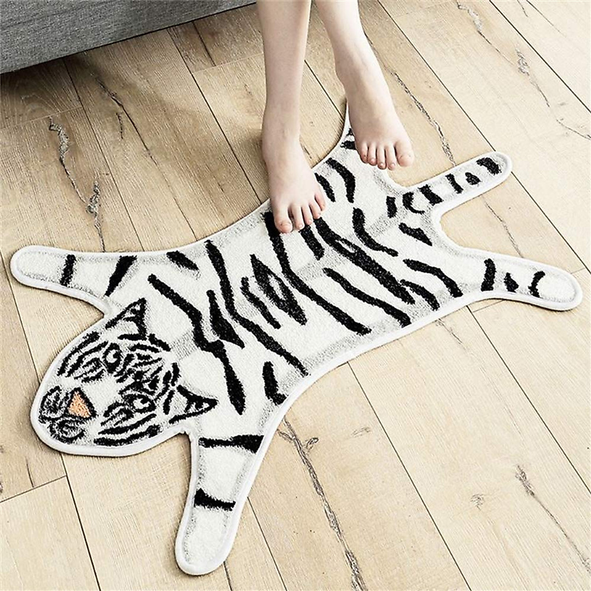 Tiger Print Rug Cartoon Cute Faux Area Rugs Fluffy Animal Print Mat Carpet Kids Small Rugs for Playroom Room Home Decor (2.6x1.8Ft /32.2" Lx21.4 W（54.5x82cm）,White)