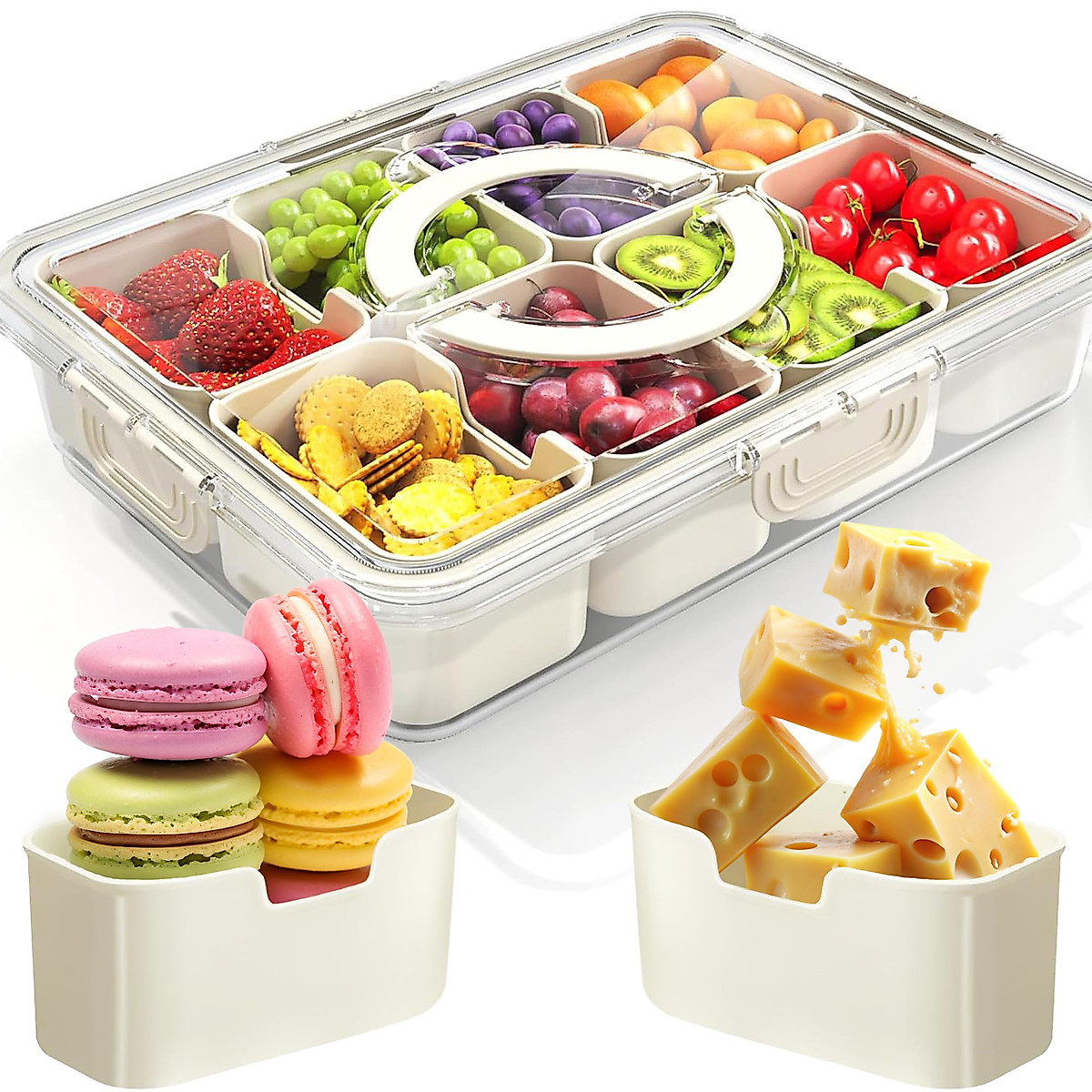 Snackle Box Container, Divided Serving Tray With Lid for Snack, Fruit Storage Containers for Fridge, You Can Use Snack Containers for Charcuterie - Fruit Tray for Picnic, 8 Compartment Snack Box