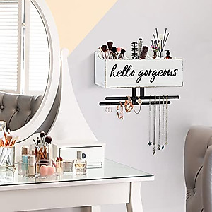 Farmhouse Bathroom Cup Holder,Hair Dryer Holder Wall Mounted, Hair Tools and Styling Organizer with Towel Bar,