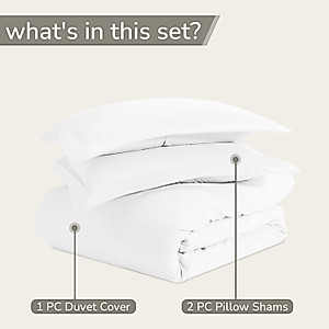 Decfair 100% Egyptian Cotton Duvet Cover Set King Size 600 Thread Count Soft and Smooth Sateen Weave All Seasons Bedding 7 Corner Ties and Zipper - 1 White King Duvet Cover and 2 Pillow Shams