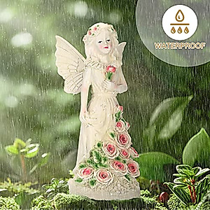Garden Statue Fairy Outdoor Decor, Solar Patio Garden Sculptures & Statues, Resin Garden Decor for Outside Yard Decorations Figurines for Housewarming