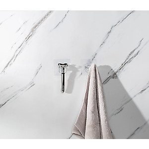 COLINCH Heavy Duty Waterproof Adhesive Wall Hooks, Double Hook Design for Razor Holder, Sticky Bathroom Hooks. 4 Pcs - Clear