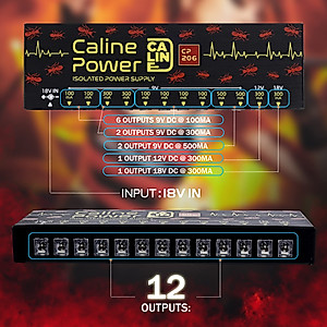 Caline Guitar Pedal Power Supply, True Isolated Pedalboard Power Supply with 12 Outputs, Noiselessly CP-206