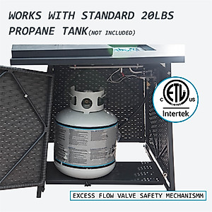 28 Inch Propane Fire Pits Table with Blue Glass Ball,50,000 BTU Outdoor Wicker Fire Table with ETL-Certified,2-in-1 Square Steel Gas Firepits (Dark Gray)