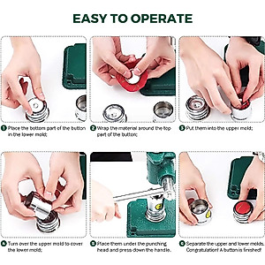 HACSYP Hand Press Punching Machine, Handmade Fabric Covered Button Maker Machine Kit, Cloth Button Cover Making Machine DIY Tools with 3 Molds
