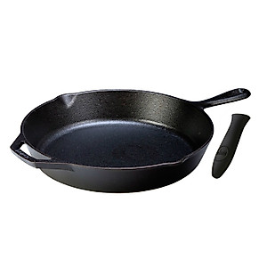 Lodge Seasoned Cast Iron Skillet with Hot Handle Holder - 10.25 inches Cast Iron Frying Pan with Silicone Hot Handle Holder (BLACK).