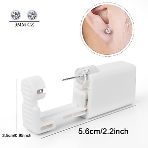 Ear Piercing Kit, Anzero 2 Pcs Disposable Ear Piercing Gun with Preloaded Ear Stud, at Home Self Ear Piercing Gun Kit - 3MM Earrings Stud