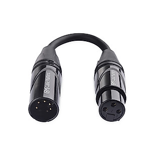 Cable Matters 2-Pack 5 Pin to 3 Pin DMX Lighting Cable 6 Inches (5-Pin Male to 3-Pin Female XLR Cable, 3 Pin to 5 Pin DMX Adapter Cable) in Black