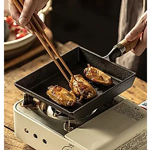 LI-GELISI Tamagoyaki Japanese Omelette Pan/Egg Pan,Rectangle Frying Pan Mini Frying Pan Iron Omelette Pan Tamagoyaki-ki Wooden Handle 9×7 inch
