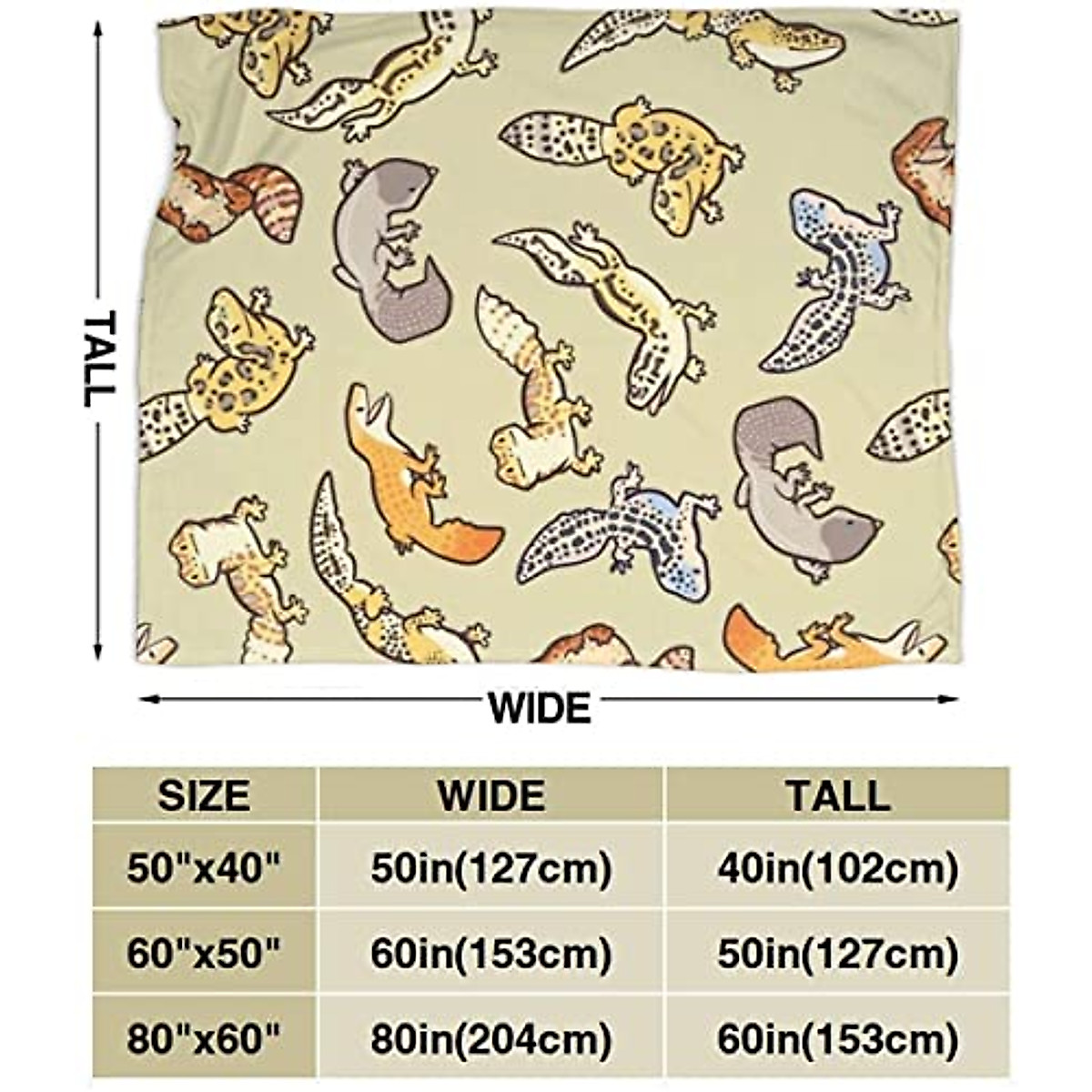 Thinye Cartoon Cute Leopard Gecko Throw Blanket Super Soft Comfy Micro Fleece Fuzzy Blanket Decorative Blanket for Bed Couch Chair Living Room (50*40inch) White