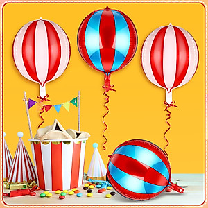 12 Pcs 22 Inch Big Carnival Decorations Carnival Theme Party Decorations Aluminum Circus Decorations 360 Degree 4D Carnival Balloons Halloween Carnival Birthday Party Supplies (Red White, Red Blue)