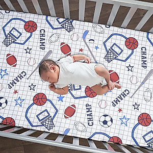 Lambs & Ivy Baby Sports 100% Cotton Fitted Crib Sheet - Football/Basketball