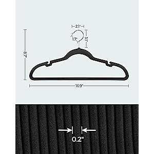 SONGMICS Velvet Hangers 50 Pack, Non-Slip Clothes Hangers, with Shoulder Notches, Pants Bar, 360° Swivel Hook, Space-Saving, for Closet, Black UCRF029B05