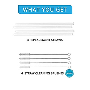 [4 Pack] Straws Replacement for Hydroflask Wide Mouth Bottle Straw Lid, 4 BPA-FREE Straws and 4 Straw Cleaning Brushes
