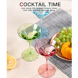 Physkoa Valentine's Day Gifts-Colored Martini Glasses Set | 7oz | Hand Blown Crystal Martini Glasses | Art Deco Cocktail Glasses Set | Versatile Tall Cocktail Glasses | Colorful Cocktail Glass