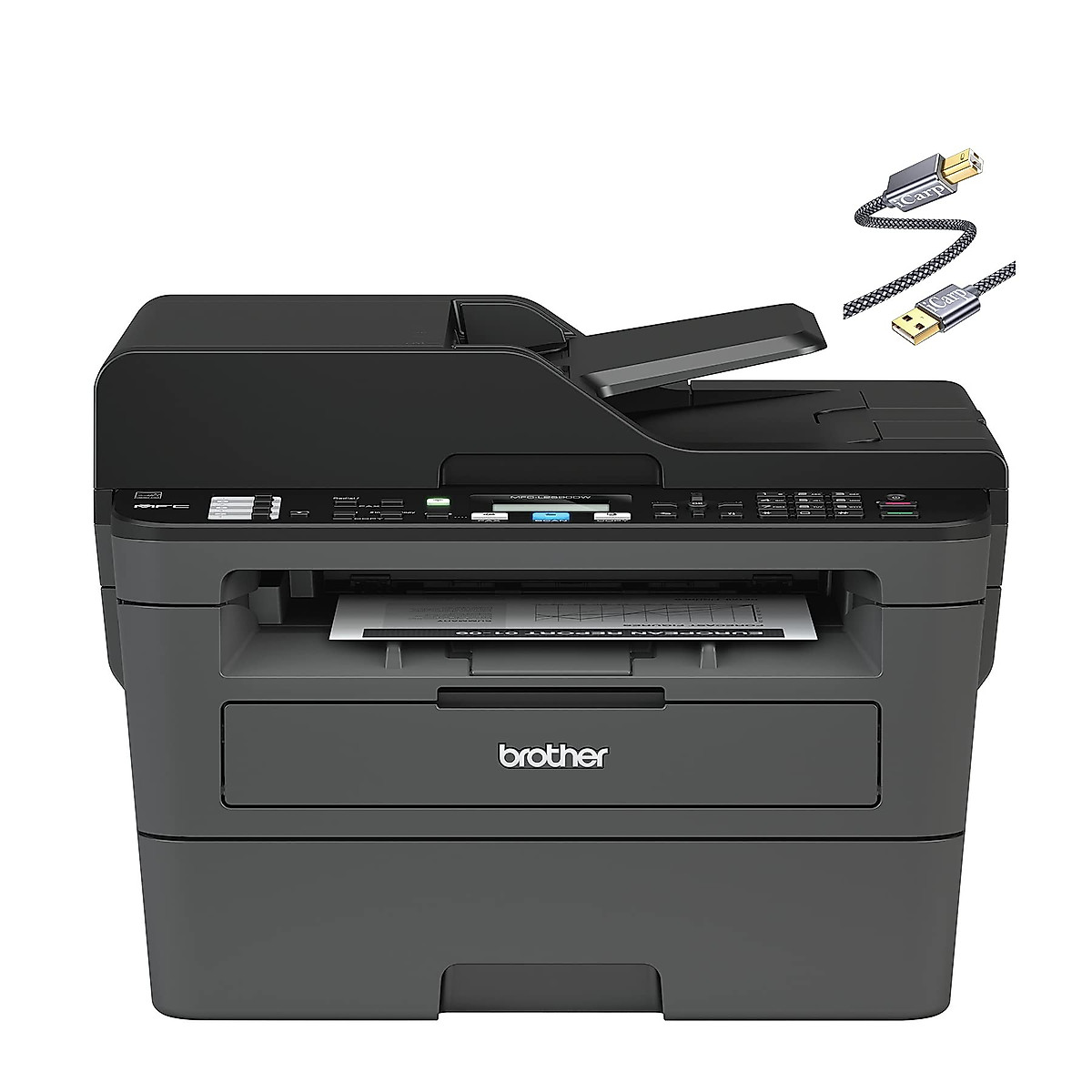 Brother MFC-L26 90DW Series Compact Wireless Monochrome Laser All-in-One Printer - Print Copy Scan Fax - Mobile Printing - Auto Duplex Printing - ADF - Print Up to 26 Pages/Min + HDMI Cable