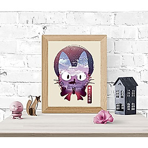 Japanese Anime Cat Art Print - Ukiyo-e Wall Art 8 x 10 Unframed Japanese Anime Artwork Friendly Witch Print Hayao Miyazaki Wall Hanging Cool Movie Inspired Home Decor, Jiji Black Cat Artwork