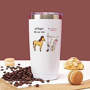 Crisky Unicorn Tumbler for Women 40th Birthday Gifts Friends Funny 40th Birthday Idea Presents for Mom/Sister/Aunt/Coworker 20oz Vacuum Insulated Travel Tumbler with Lid & Box