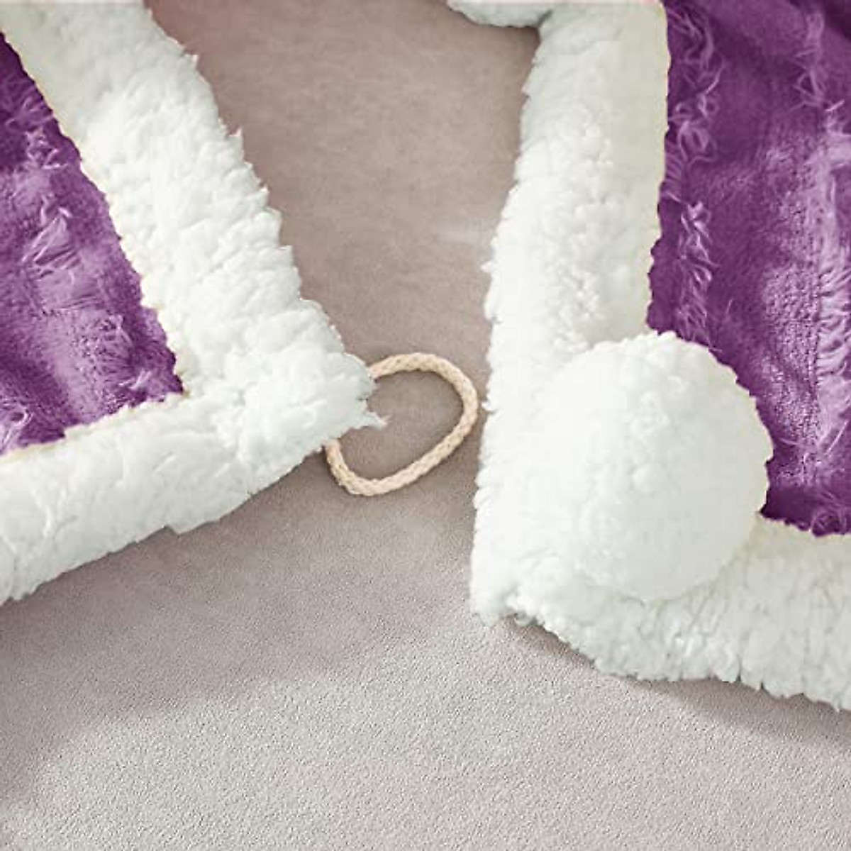 Exclusivo Mezcla Tassel Fleece Throw Blanket for Couch, Sofa, Bed, Soft Wrap Poncho Blanket, Lightweight and Warm (50x70 Inches, Purple)