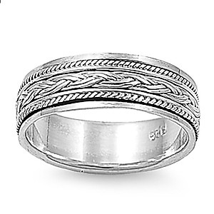 DoubleAccent Sterling Silver Braided Spinner Ring 8mm (Size 7 to 13) Size 8
