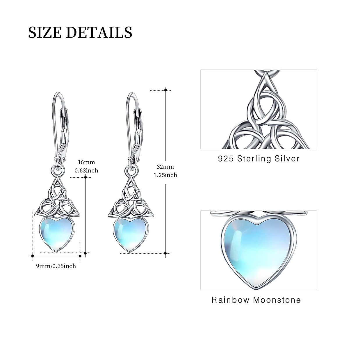 Celtic Dangling Earrings 925 Sterling Silver Moonstone Leverback Earrings Celtic Knot Drop Dangle Earrings Irish Celtic Jewelry Gifts for Women Christmas Celtic Earrings